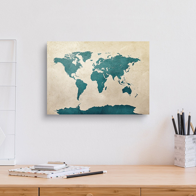 World Map Teal Canvas Print Canvasworld 7739