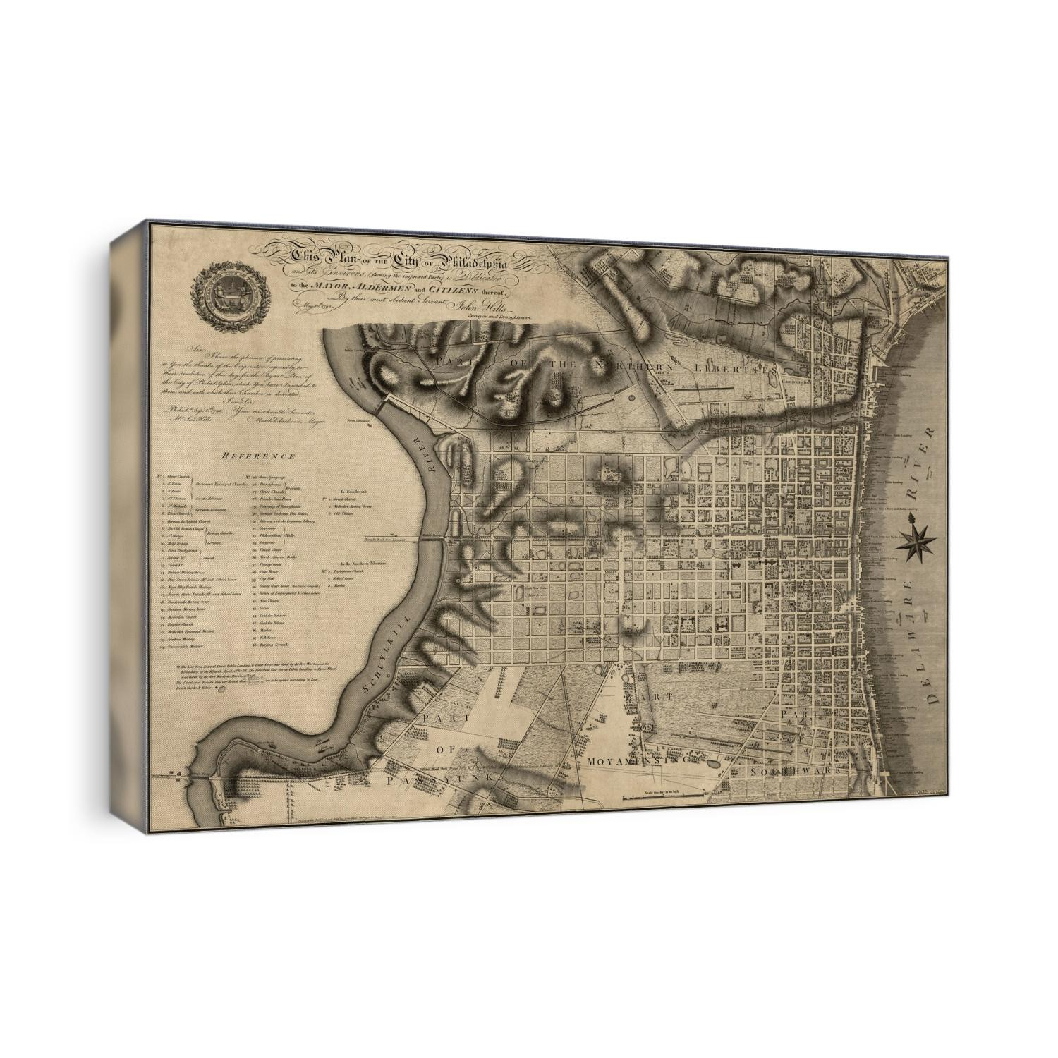 Old Map of Philadelphia, Pennsylvania, 1797 Canvas Print | CanvasWorld