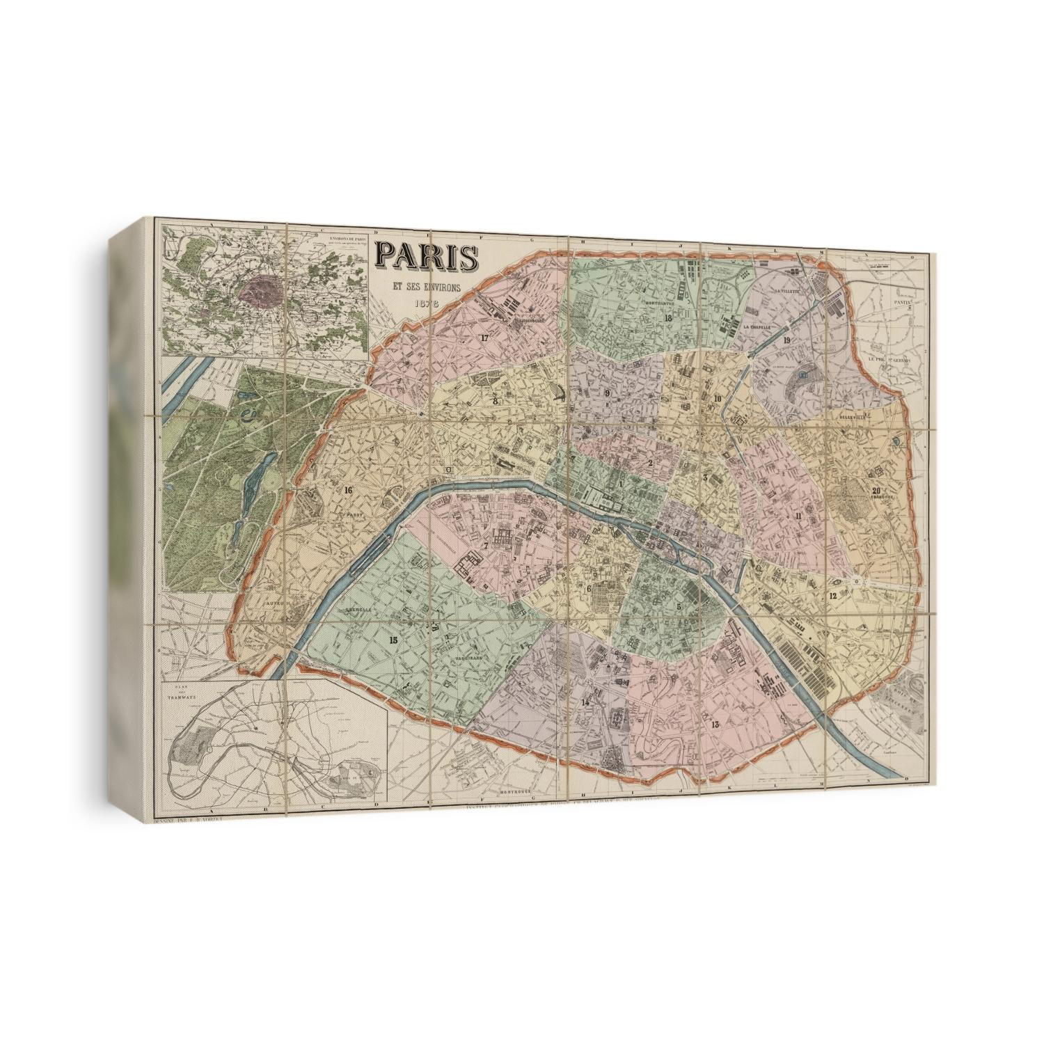 Old Map of Paris, France, 1878 Canvas Print | CanvasWorld