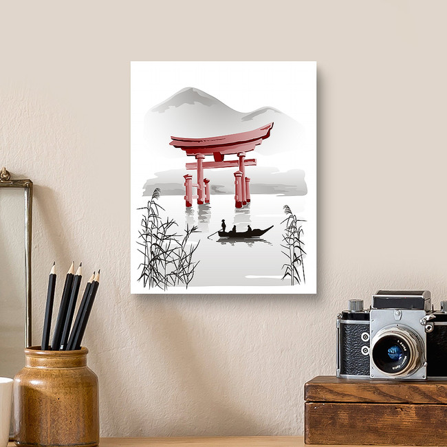 Floating Torii Gate Vector Drawing In Traditional Japanese Style ...