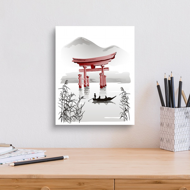 Floating Torii Gate Vector Drawing In Traditional Japanese Style ...