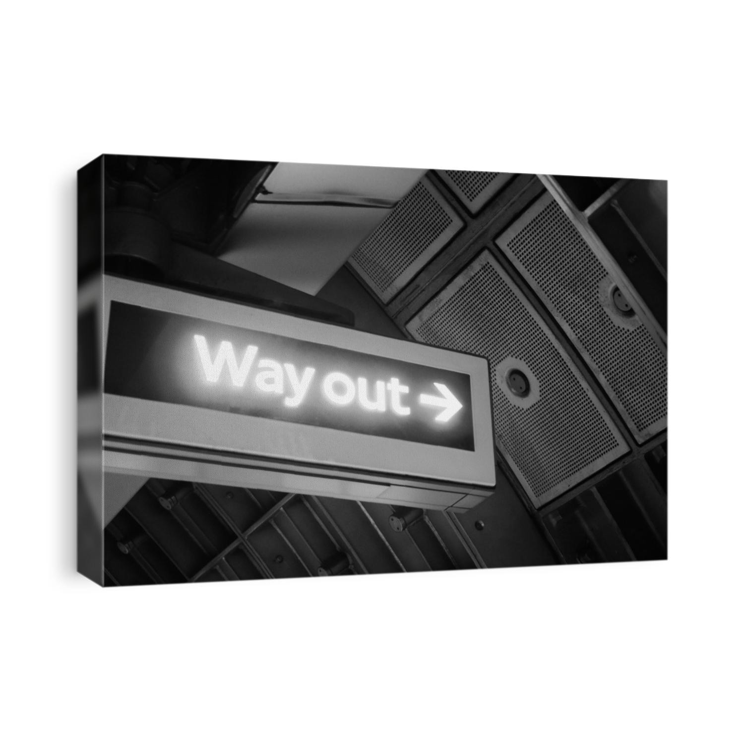 Way Out Sign In Tube Station In London, UK In Black And White Canvas ...